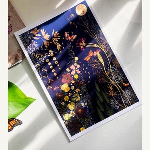 Dreamy Moth and Floral Wall Decor - Original Art Print by Manda Marble ...