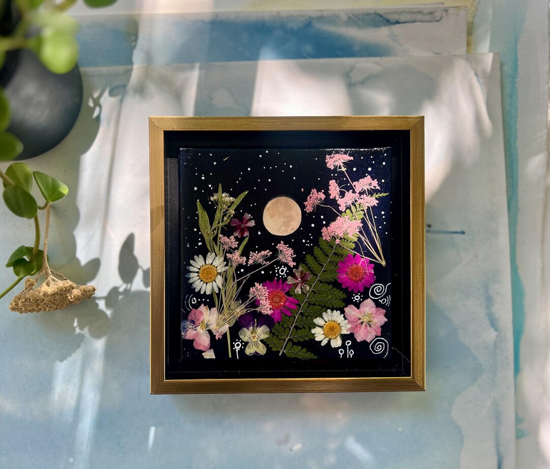 ORIGINAL ART, Wildflower Moon Magic Art , Ready to Hang, Framed Moon ...