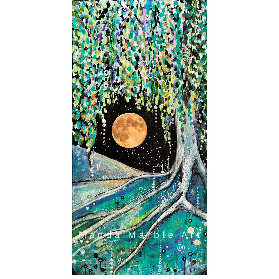Full Moon Tree Art Original Painting, Original Artwork, Tree Painting ...
