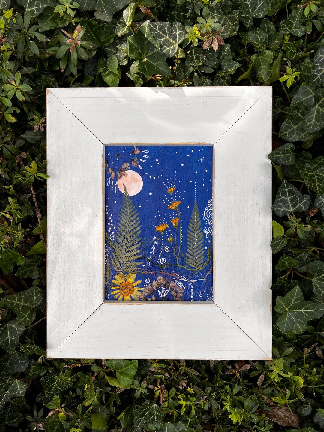 ORIGINAL COLLAGE ART Moon Artwork Pressed Flower Collage - Etsy