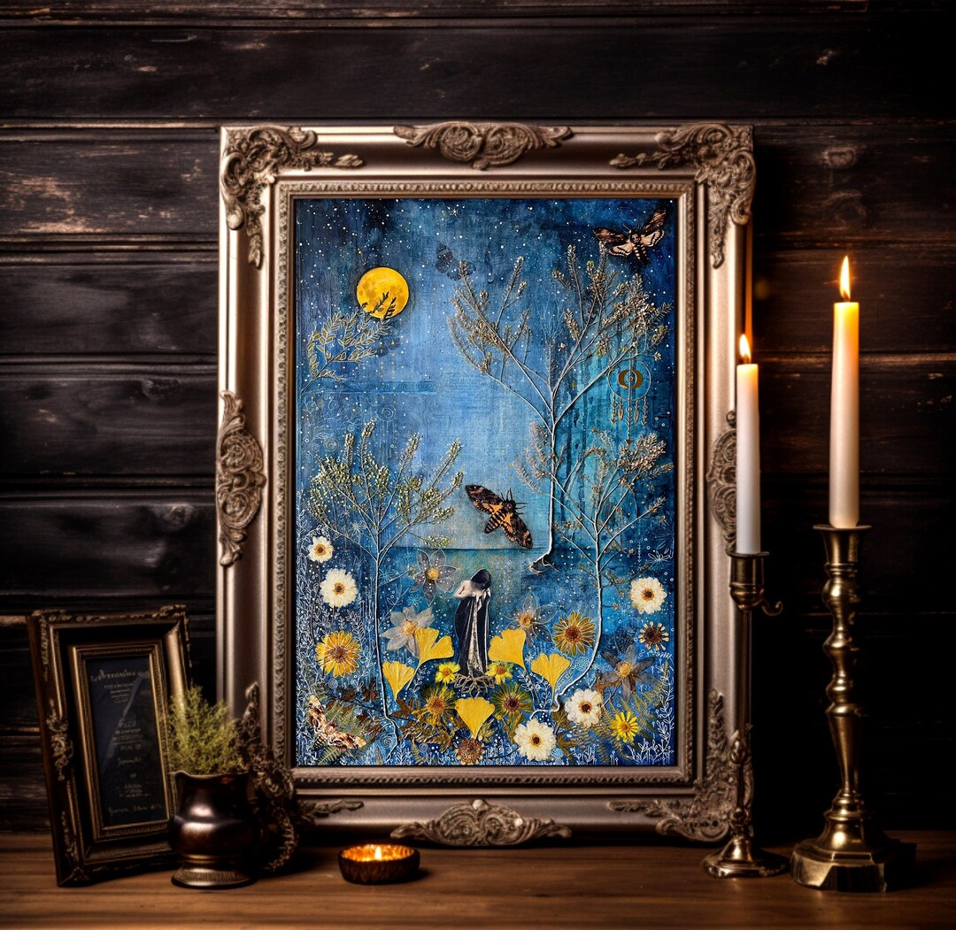 FINE ART PRINT Original Art Moon Artwork, Moon Print Wiccan Art, Starry ...