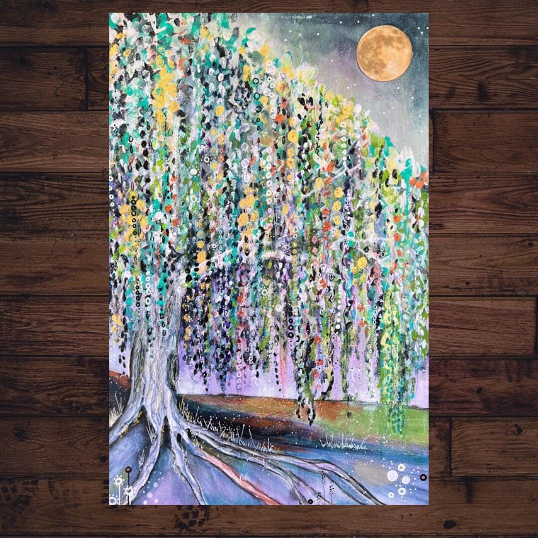 FINE ART PRINT Enchanting Tree Decor, Full Moon Tree Art, Mystical Tree ...