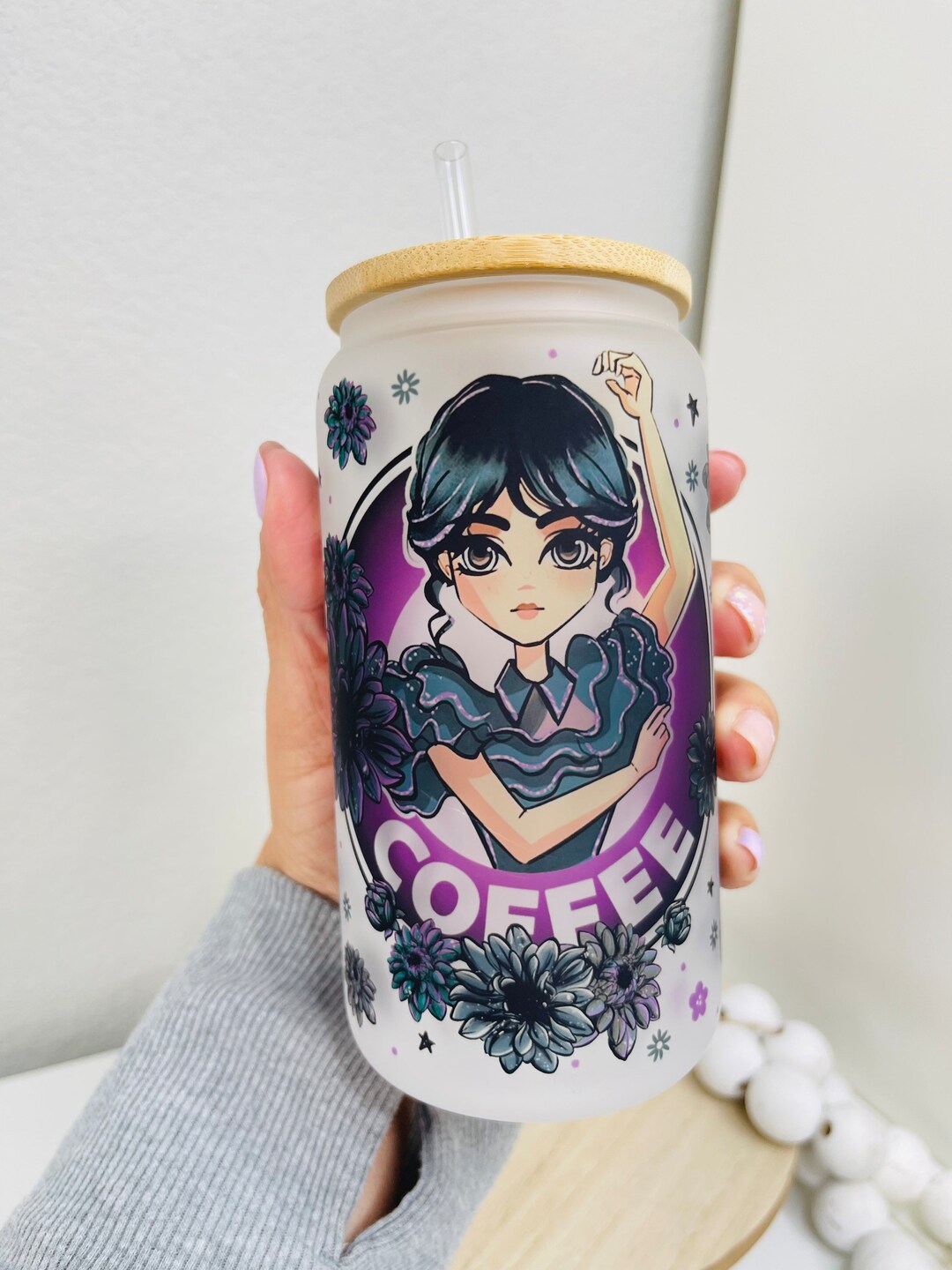 Wednesday Coffee Can Glass , Wednesday Cup With Bamboo Lid, Wednesday ...