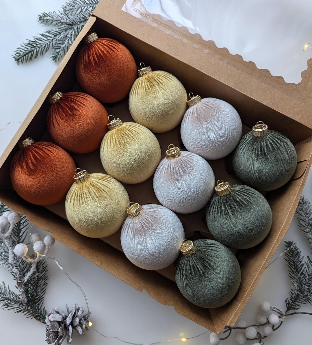 Handmade Velvet Christmas Baubles: Elegant Tree Ornaments, 12-piece Set ...