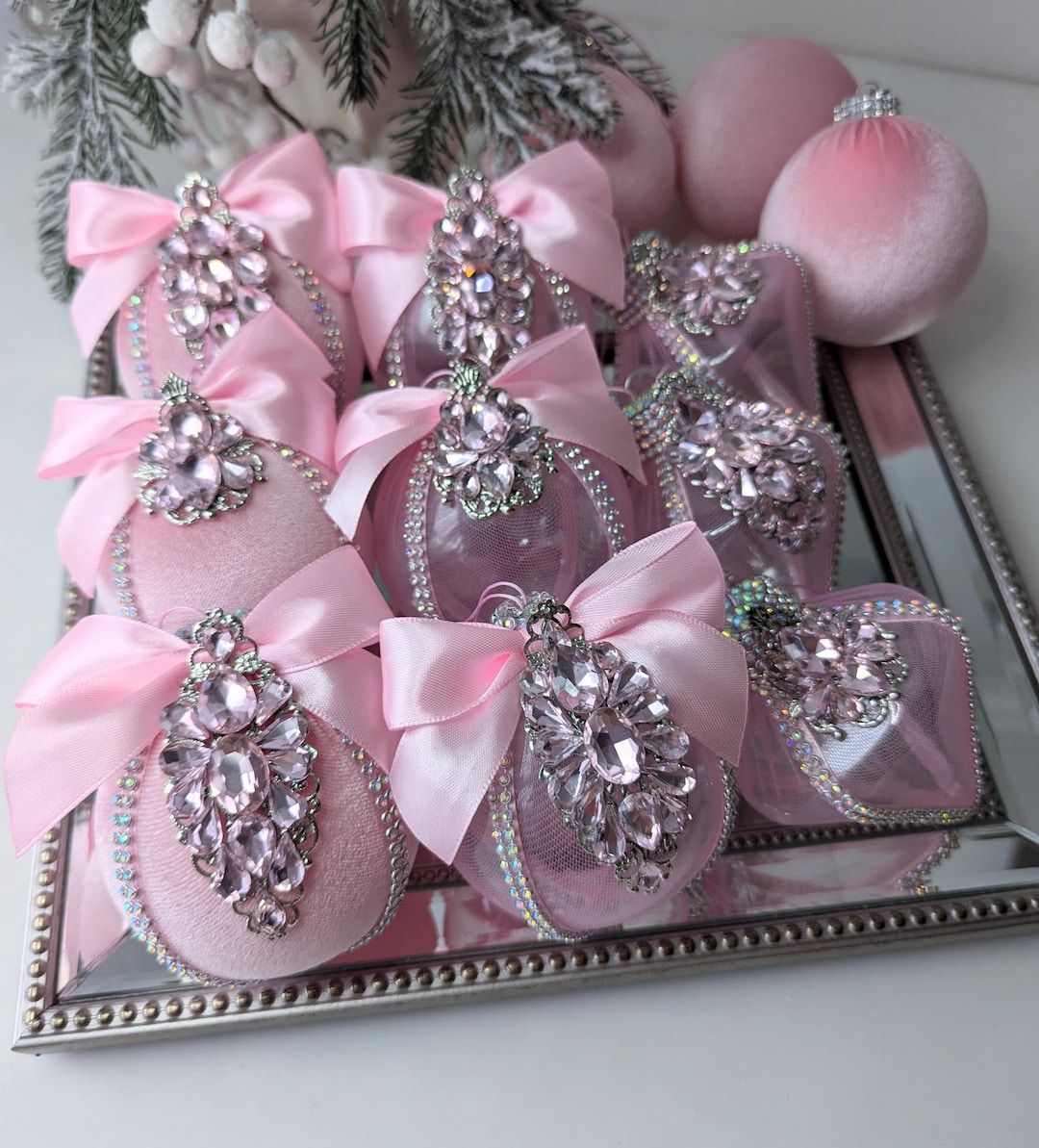 Rhinestone Ornament,christmas Pink Decorations,pink Velvet Christmas ...