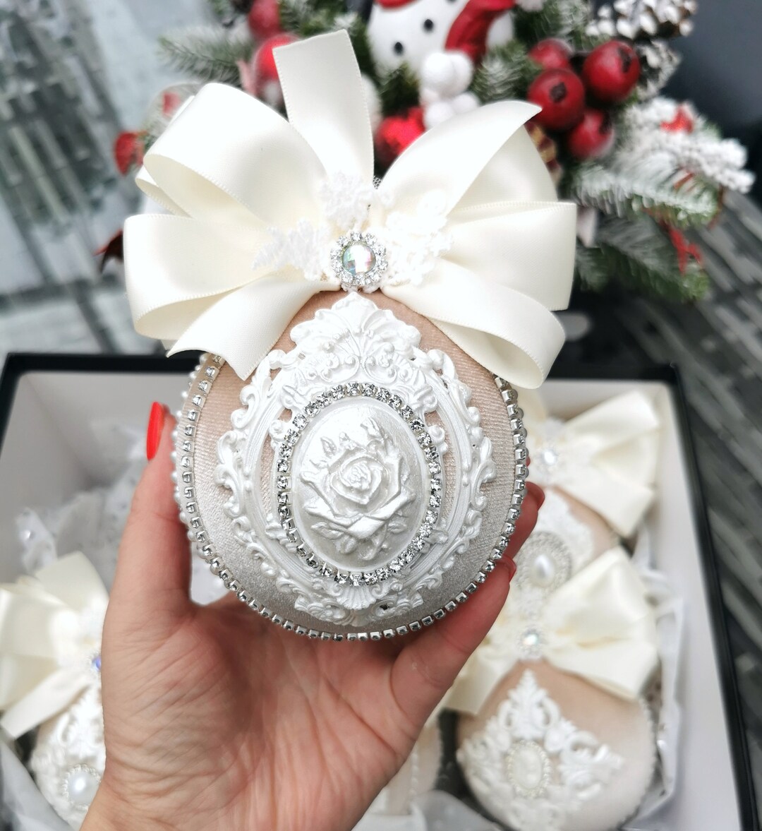 Christmas Balls,christmas Rhinestone Ball,beige Balls, Handmade ...