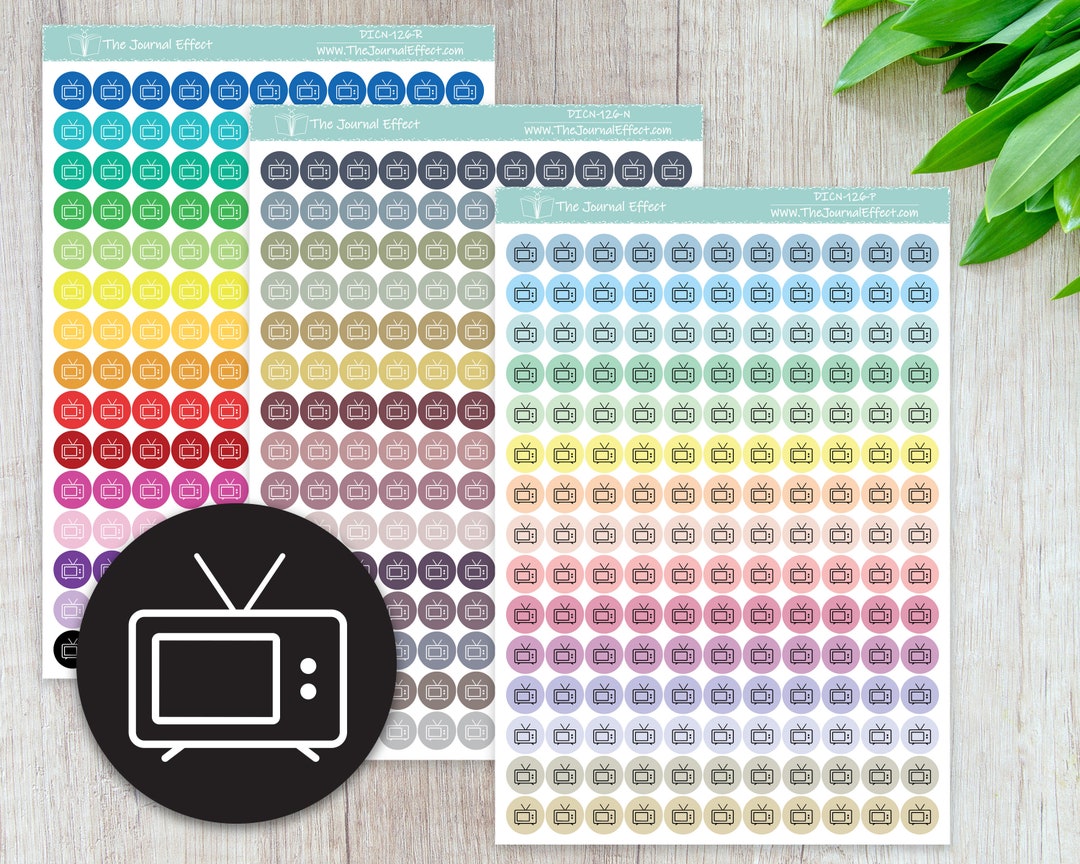 TV, CABLE, Television, Tiny Dot Icon Stickers, .32" Functional Planner ...