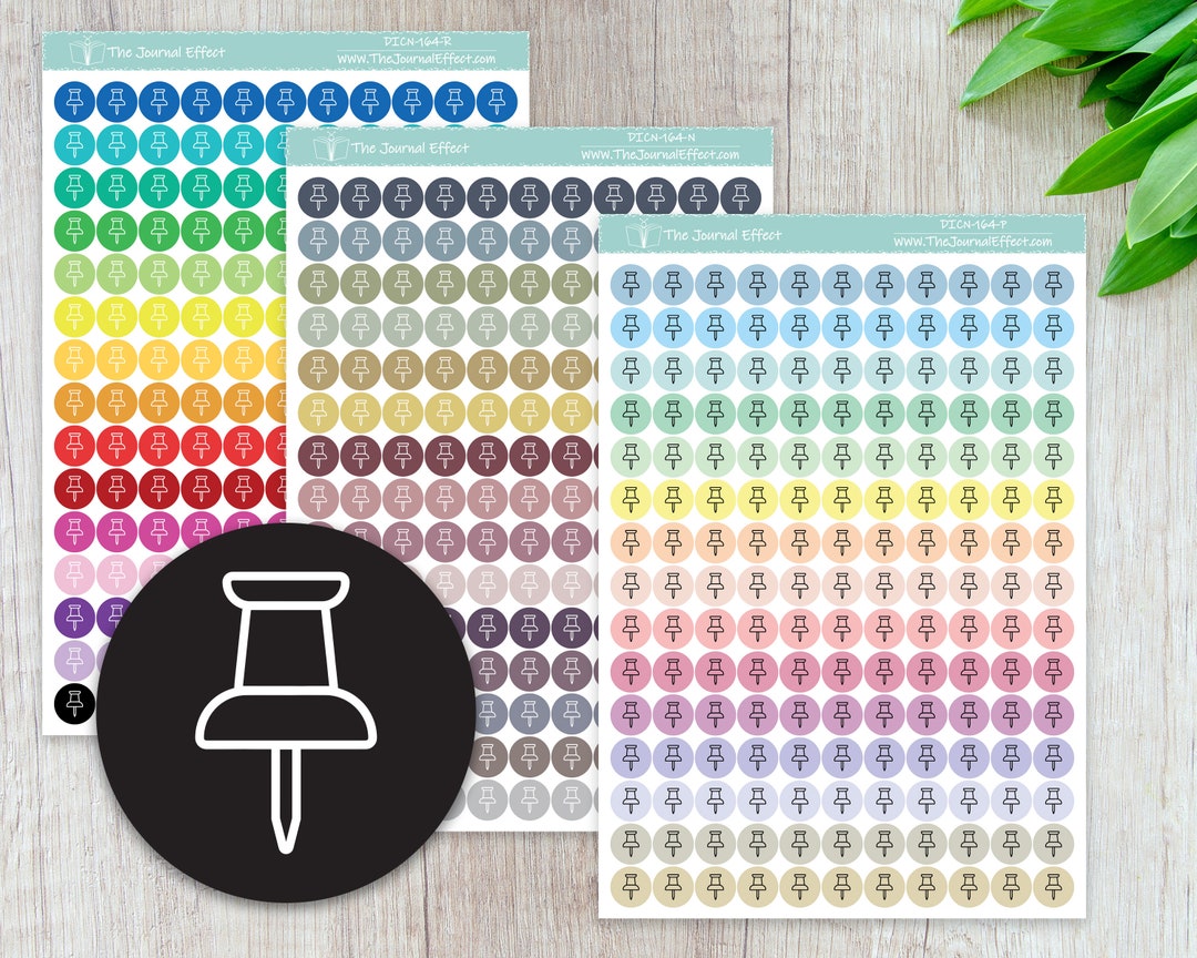 PUSH PIN Tiny Dot Icon Stickers, .32" Functional Planner Stickers ...