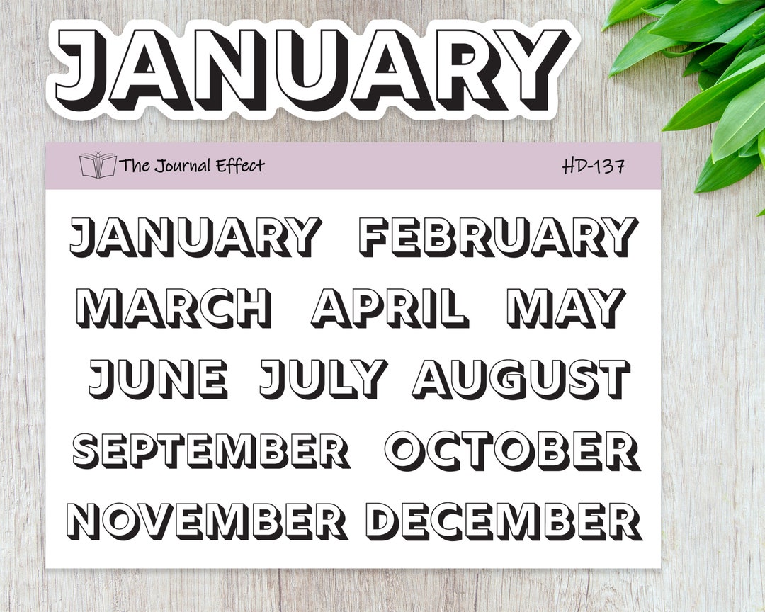 MONTH HEADERS Black and White Block, Label Planner Stickers for Erin ...