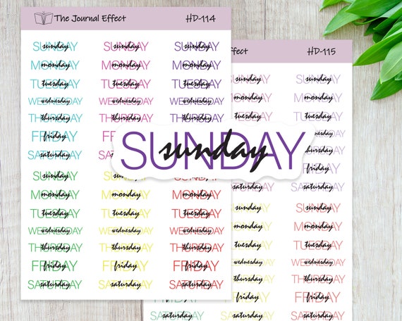 WEEKDAY HEADER Double Color Script Label Planner Stickers for - Etsy