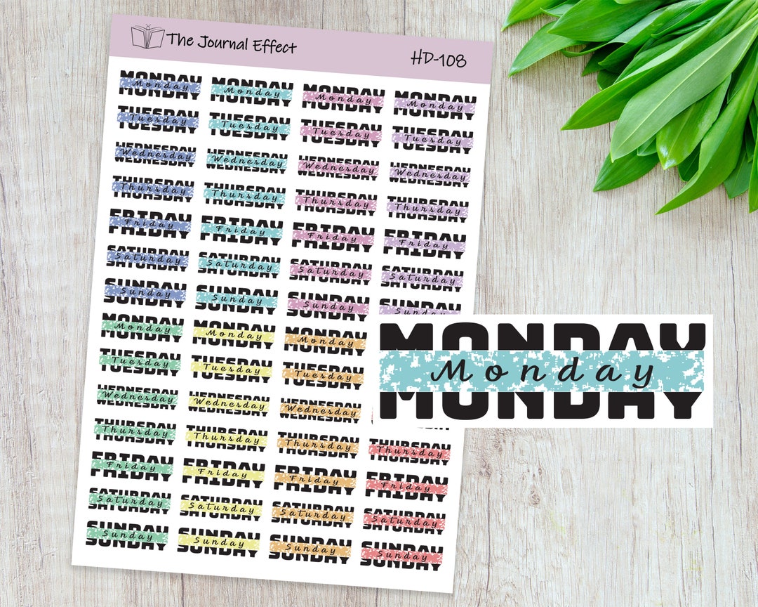 WEEKDAY HEADER Double Color Label Planner Stickers, Functional Planner ...