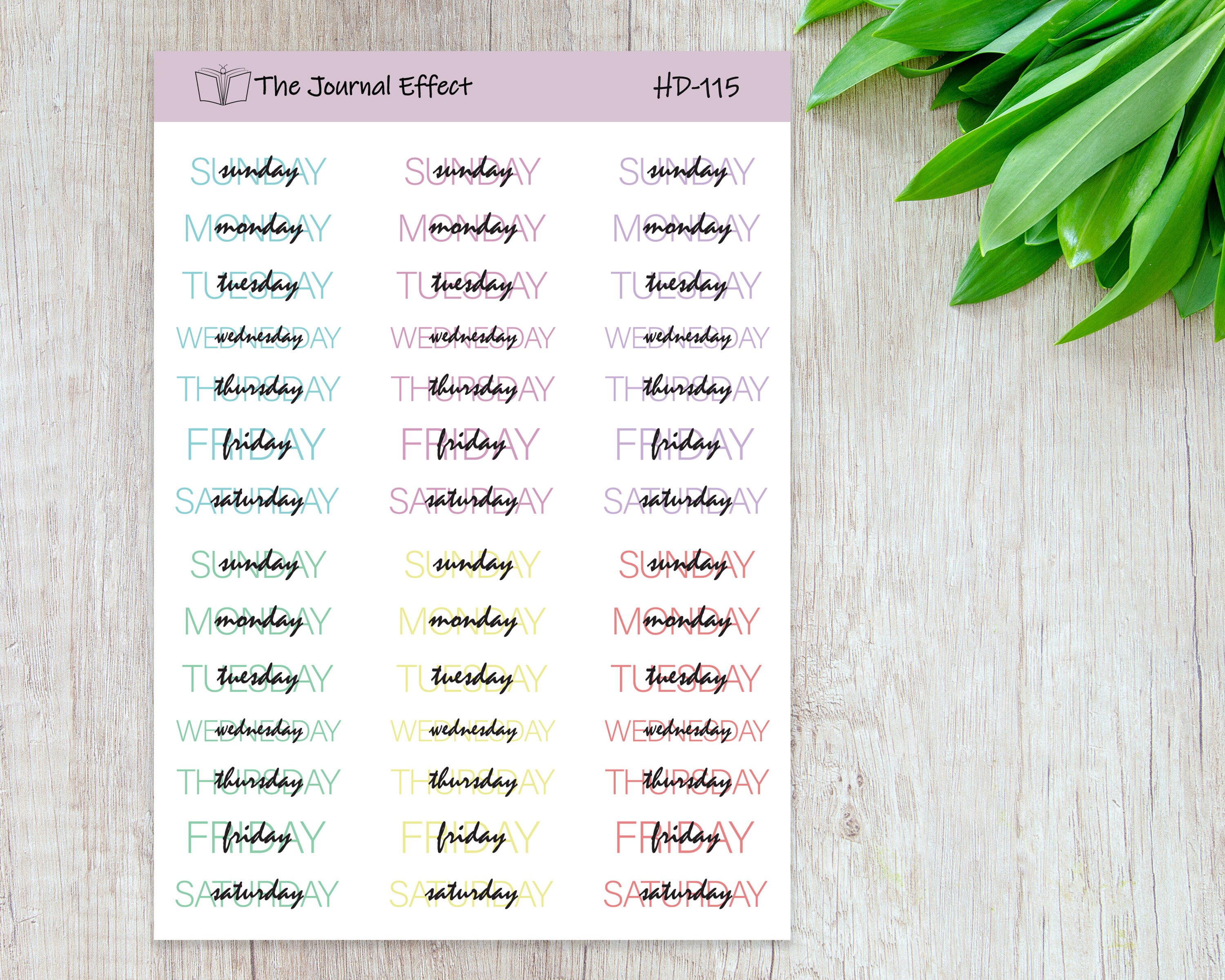 WEEKDAY Header Double Color Script Label Planner Stickers, Functional ...
