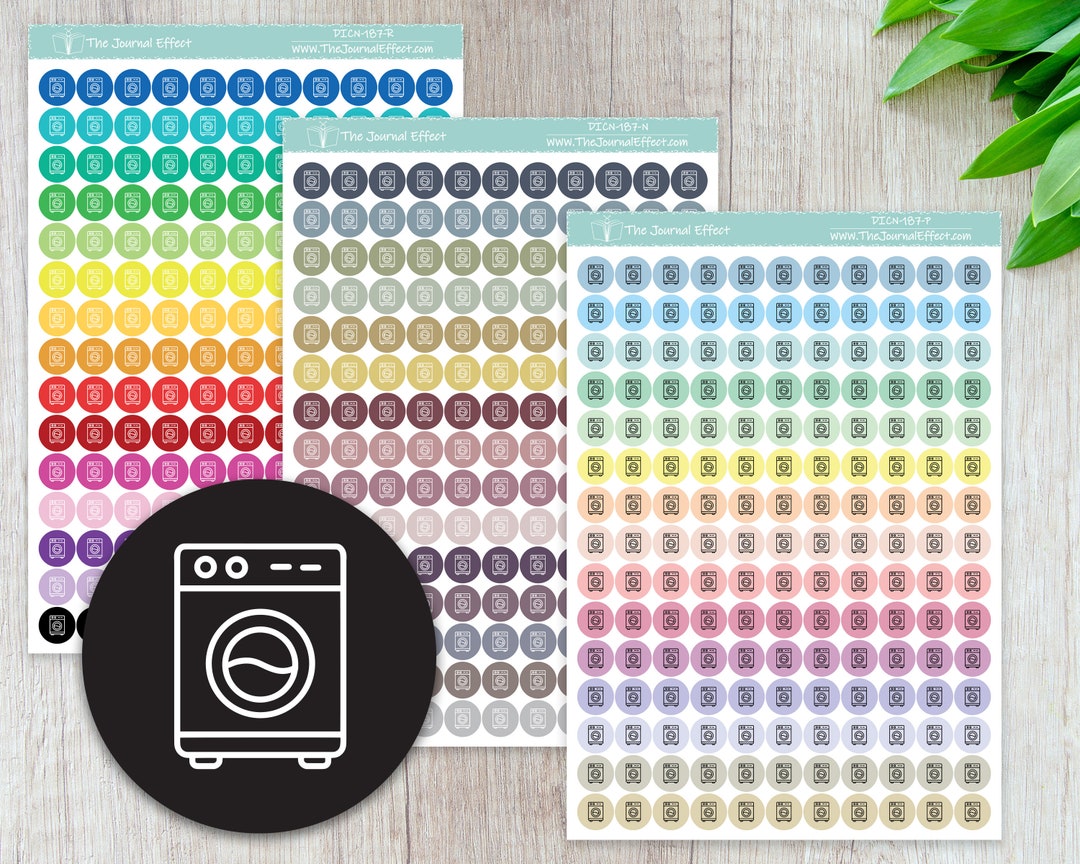 WASHING MACHINE, Laundry Tiny Dot Icon Stickers, .32" Functional ...