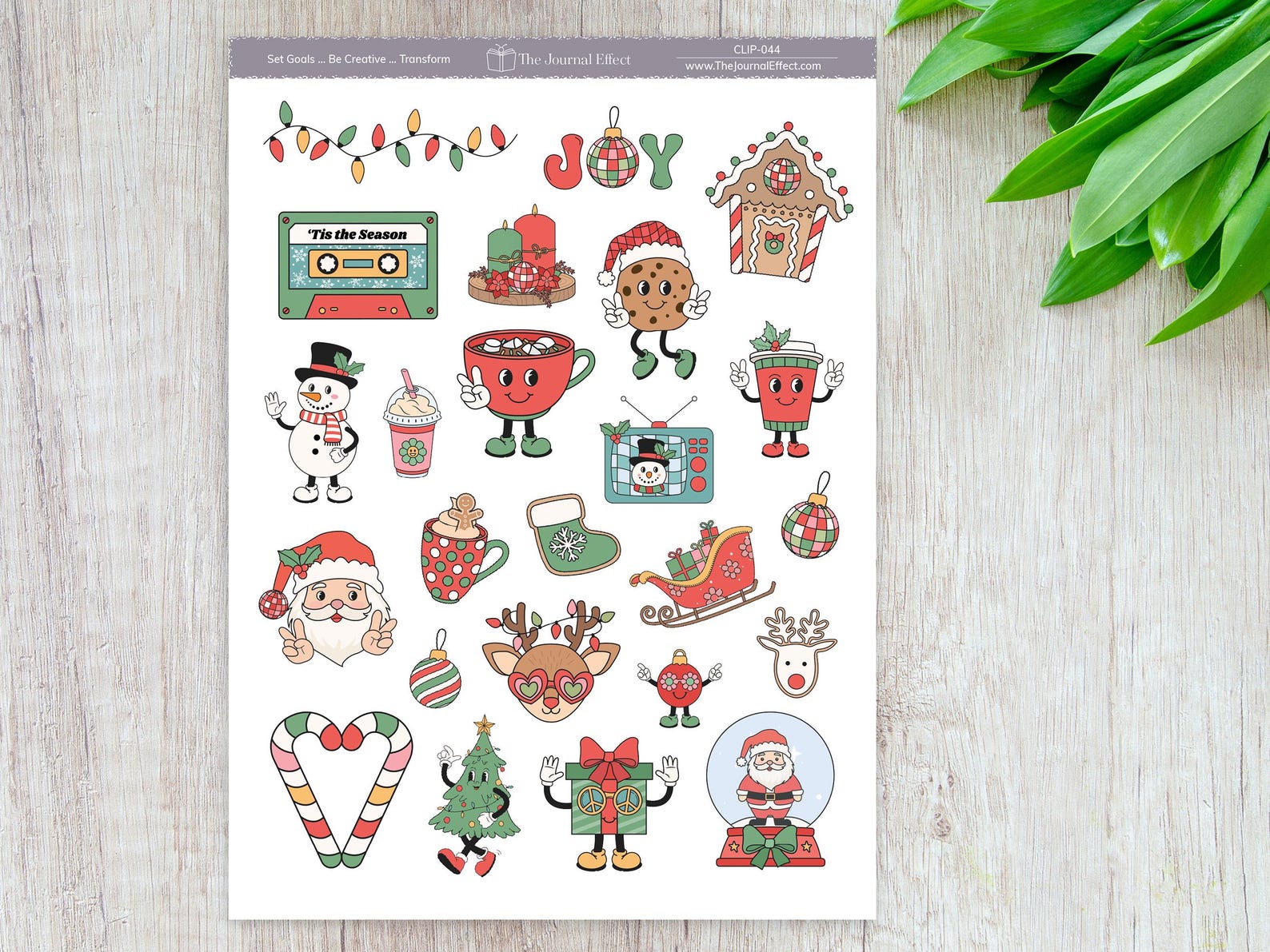 Retro Christmas Planner Stickers, Fun Bright Hand-drawn Clipart ...