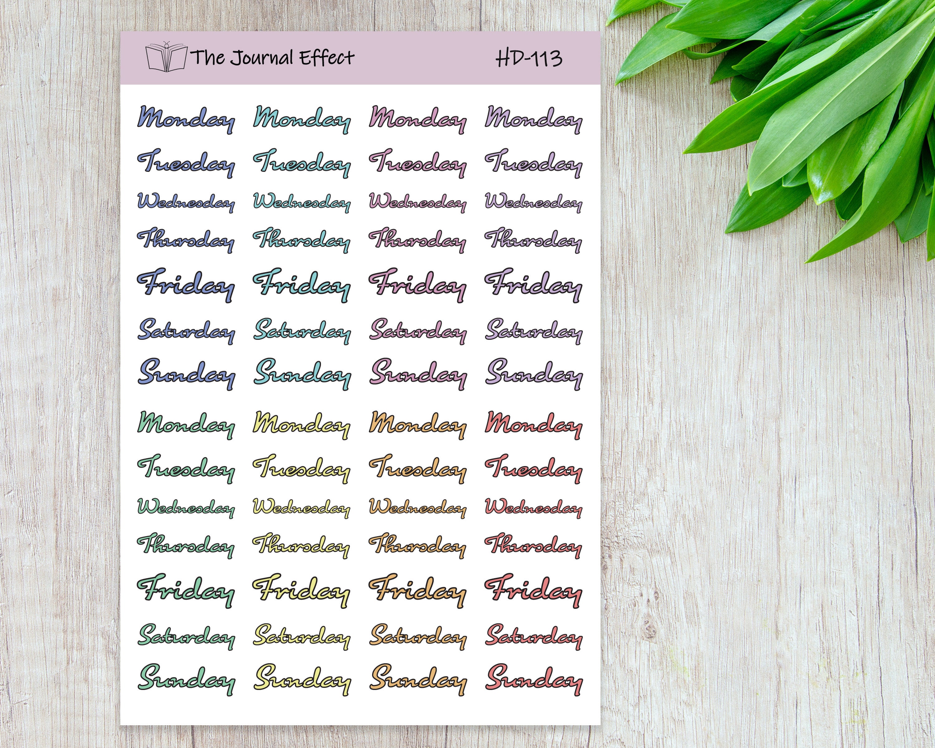 WEEKDAY HEADER Script Color Label Planner Stickers for Erin | Etsy