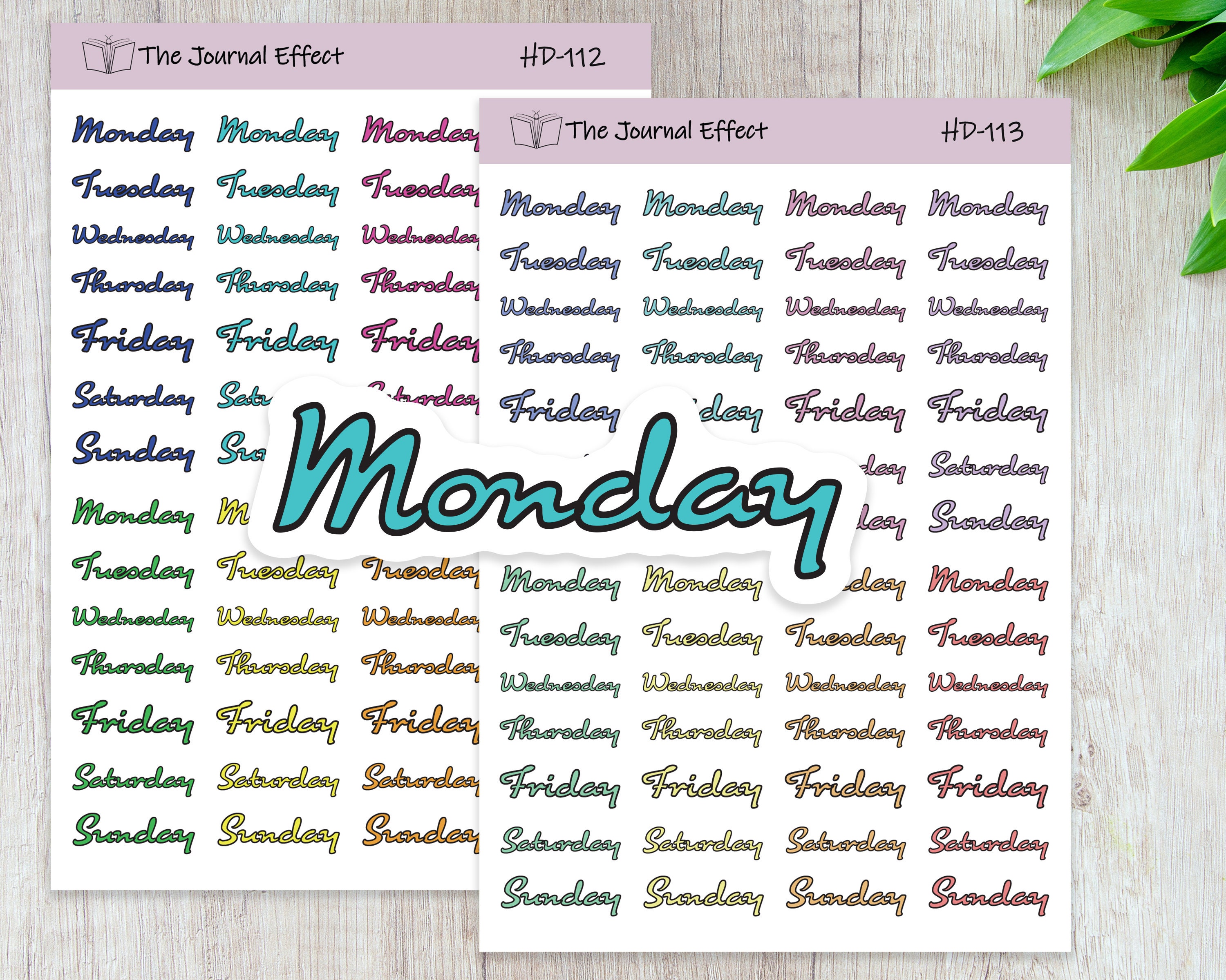 WEEKDAY HEADER Script Color Label Planner Stickers for Erin | Etsy