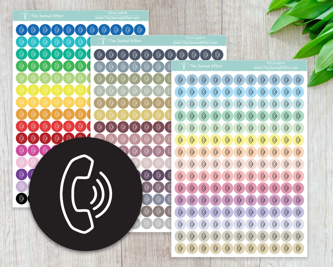 PHONE CALL, Telephone Tiny Dot Icon Stickers, .32" Functional Planner ...