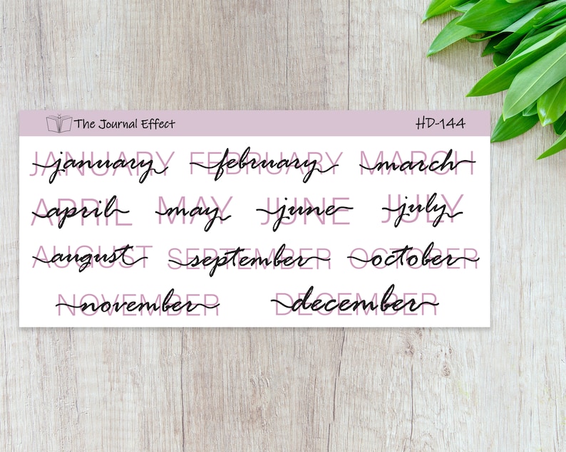 MONTH HEADERS Double Color Italic Script, Label Planner Stickers ...