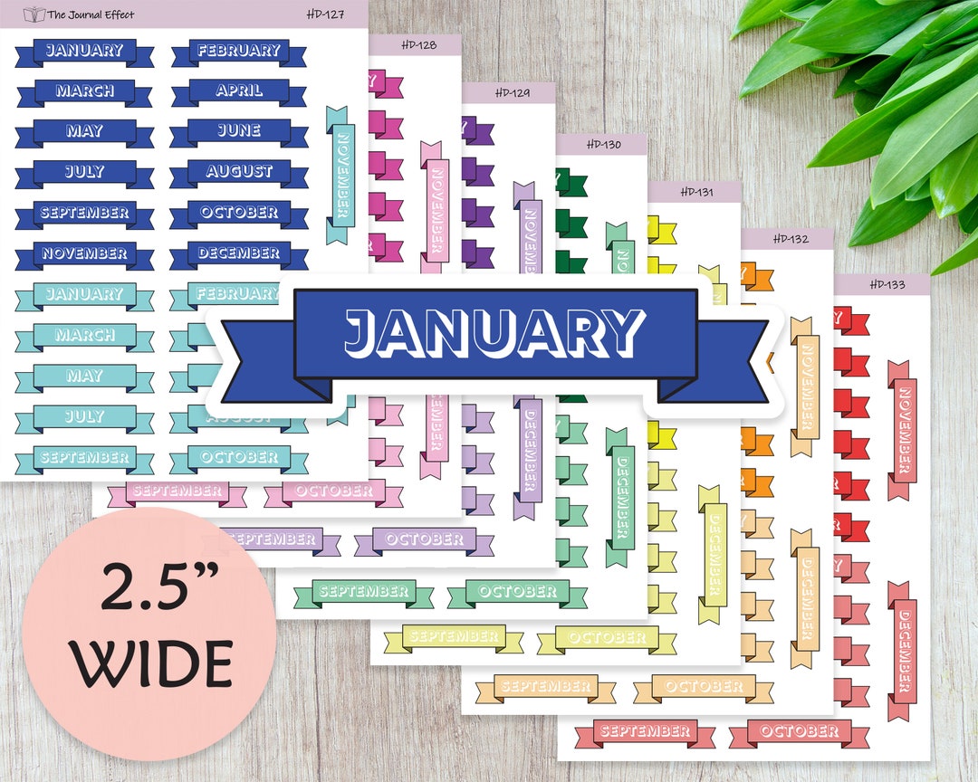 MONTH BANNER Header 2.5" Label Planner Stickers for Erin Condren, Happy ...