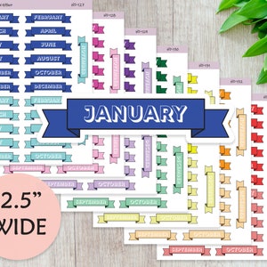 MONTH BANNER Header 2.5" Label Planner Stickers for Erin Condren, Happy ...