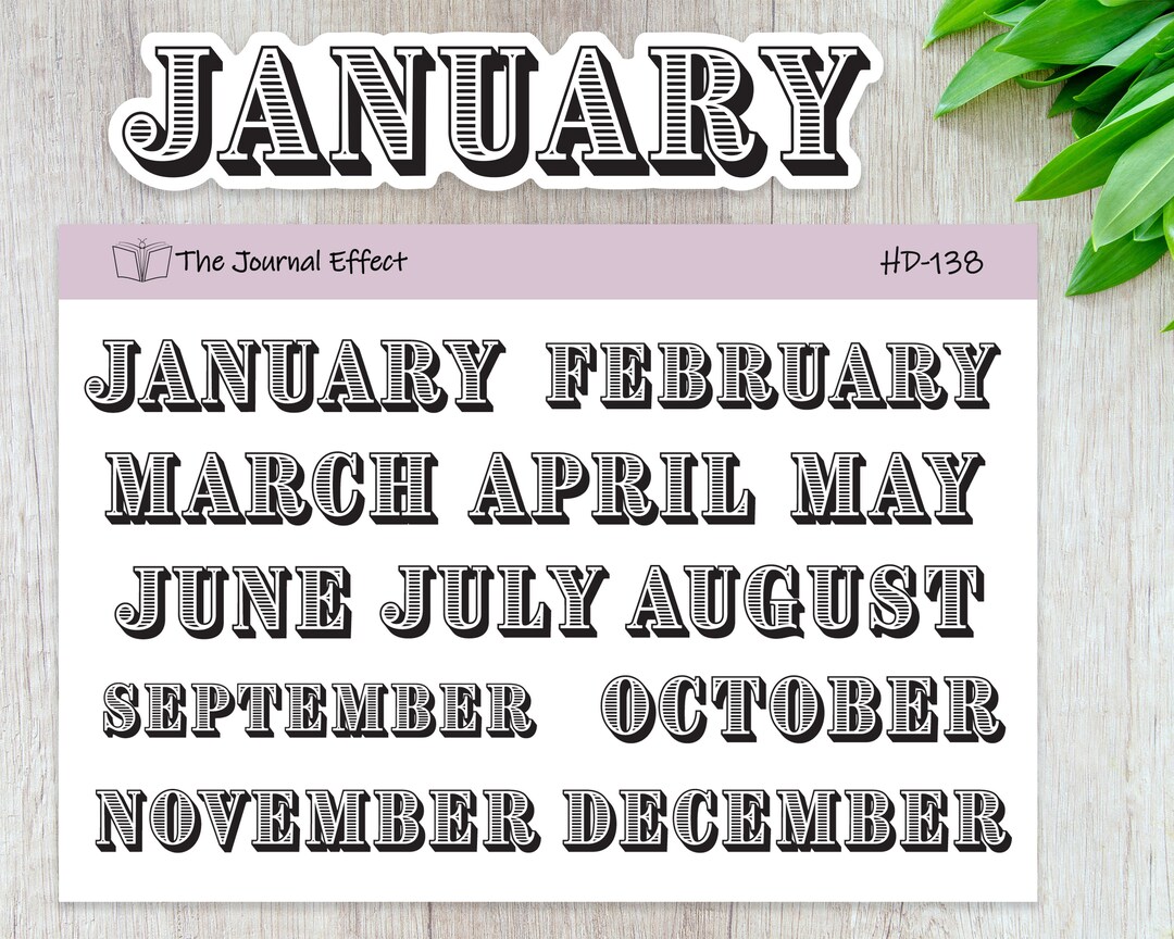 MONTH HEADERS Black and White Script, Label Planner Stickers Functional ...