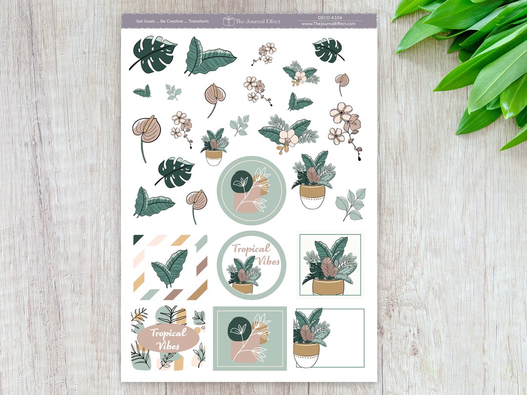 Deco Sticker Sheet, Boho Escape, Planner Stickers, Tropical Decorative ...