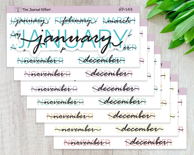 MONTH HEADERS Double Color Italic Script, Label Planner Stickers ...