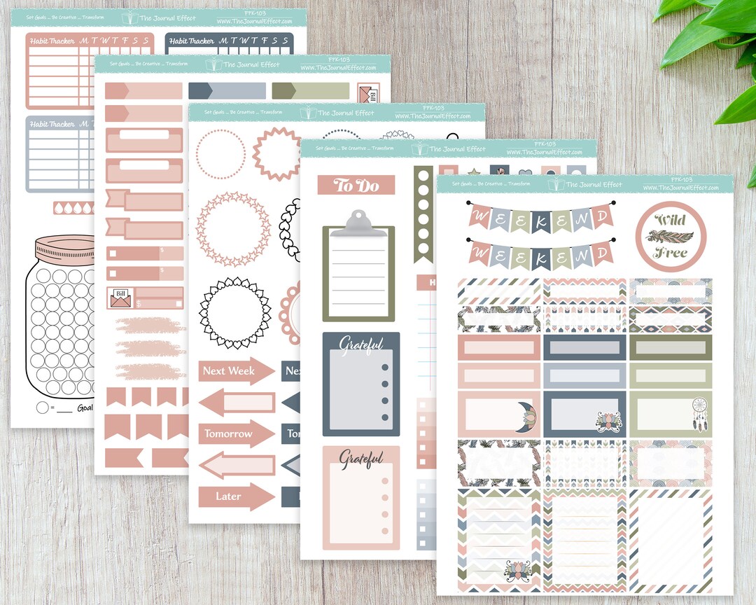 FUNCTIONAL STICKER Variety Pack, Boho Dreams, Planner Stickers, FPK-103 ...