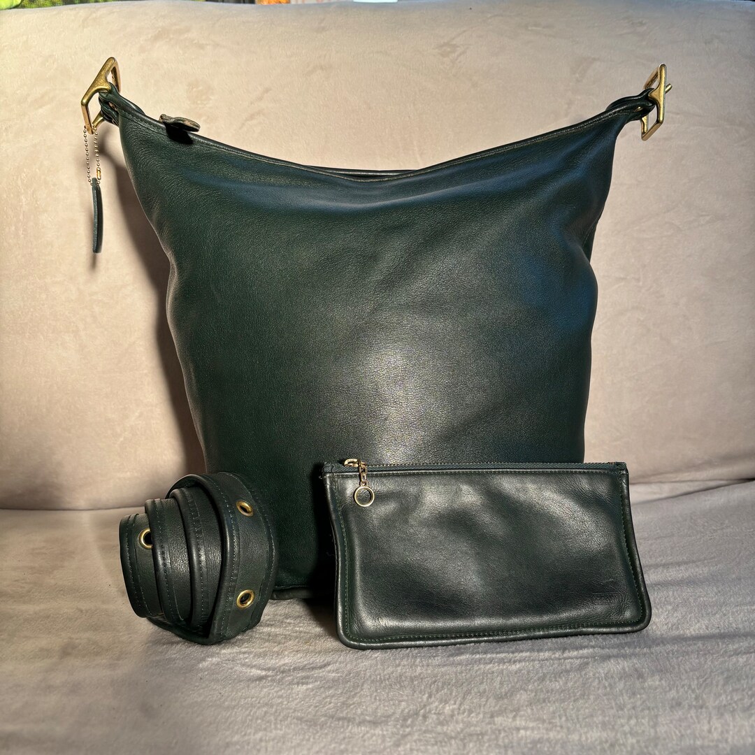 Vintage Coach Bottle Green Duffle Sac 9085 With Matching Skinny Case XL ...