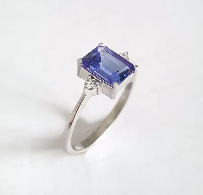 AAA Tanzanite Engagement Ring Unique Emerald Cut Tanzanite - Etsy