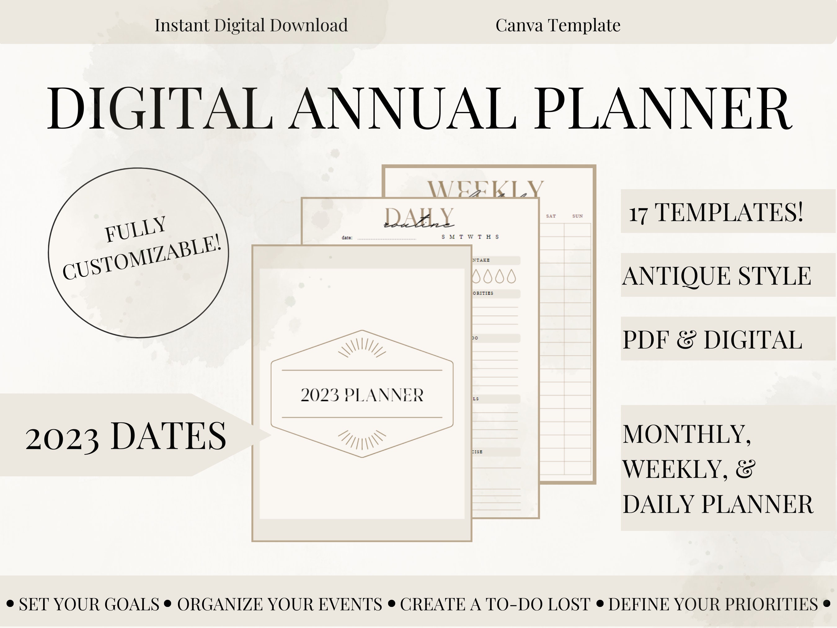 2023 Annual Planner Digital Download Planner Yearly Planner Monthly ...