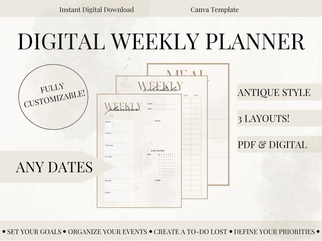 Personal Weekly Planner | Digital Download Planner | Yearly Planner ...