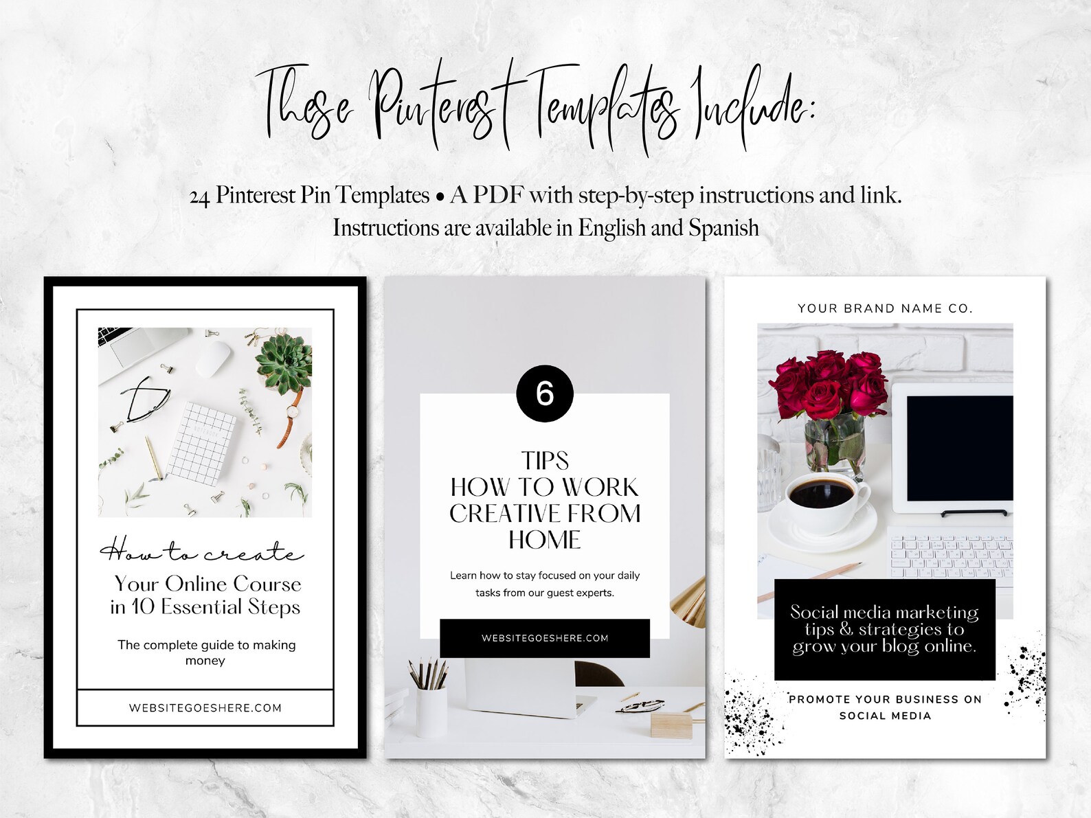 Black and White Pinterest Pin Templates Editable Pinterest Pin Template ...