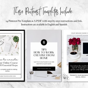 Black and White Pinterest Pin Templates Editable Pinterest Pin Template ...