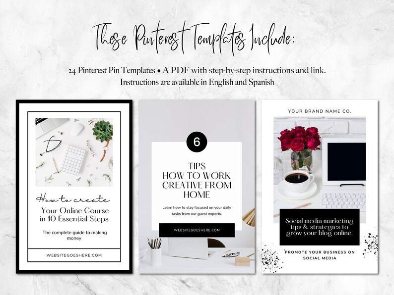 Black and White Pinterest Pin Templates Editable Pinterest Pin Template ...