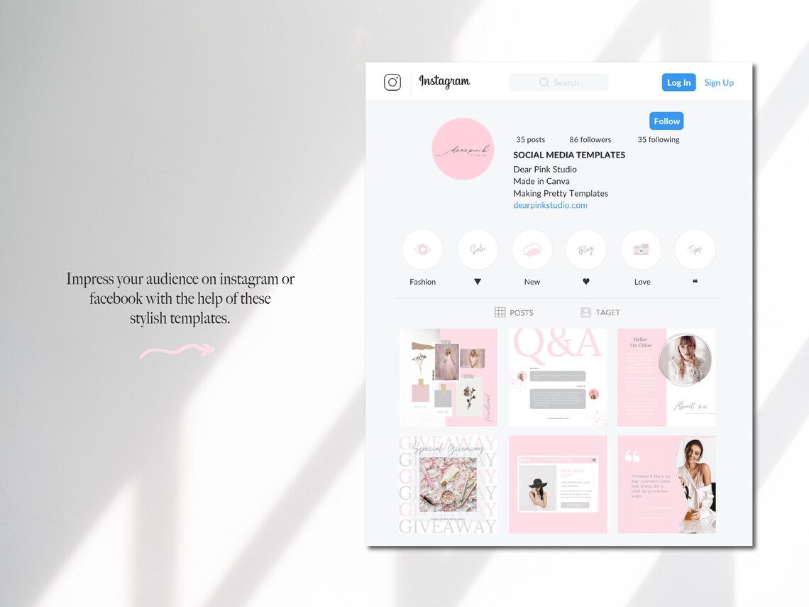 Instagram Branding Kit Pink Minimalist Instagram Branding - Etsy