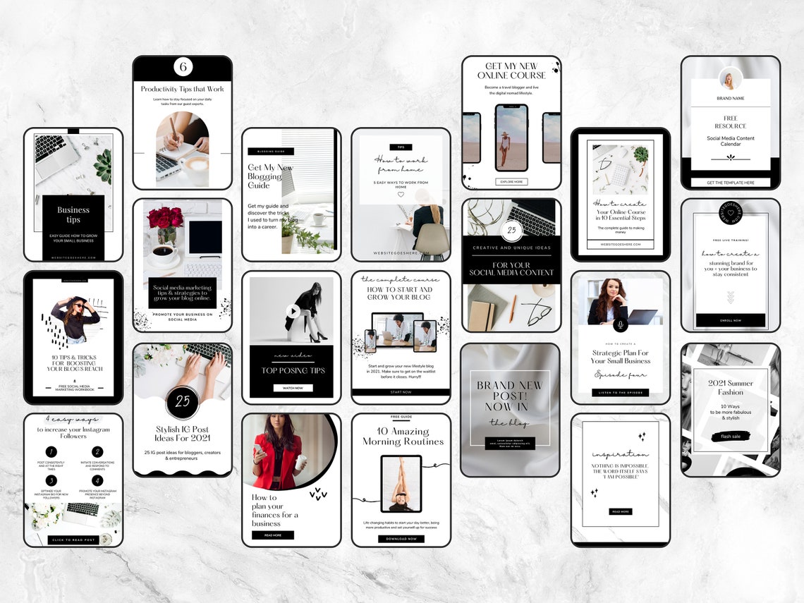 Black and White Pinterest Pin Templates Editable Pinterest Pin Template ...