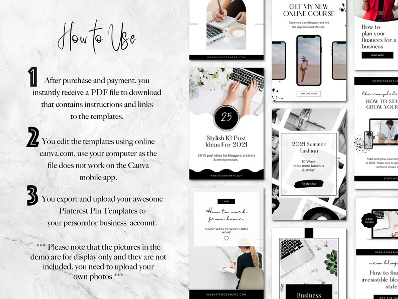 Black and White Pinterest Pin Templates Editable Pinterest Pin Template ...