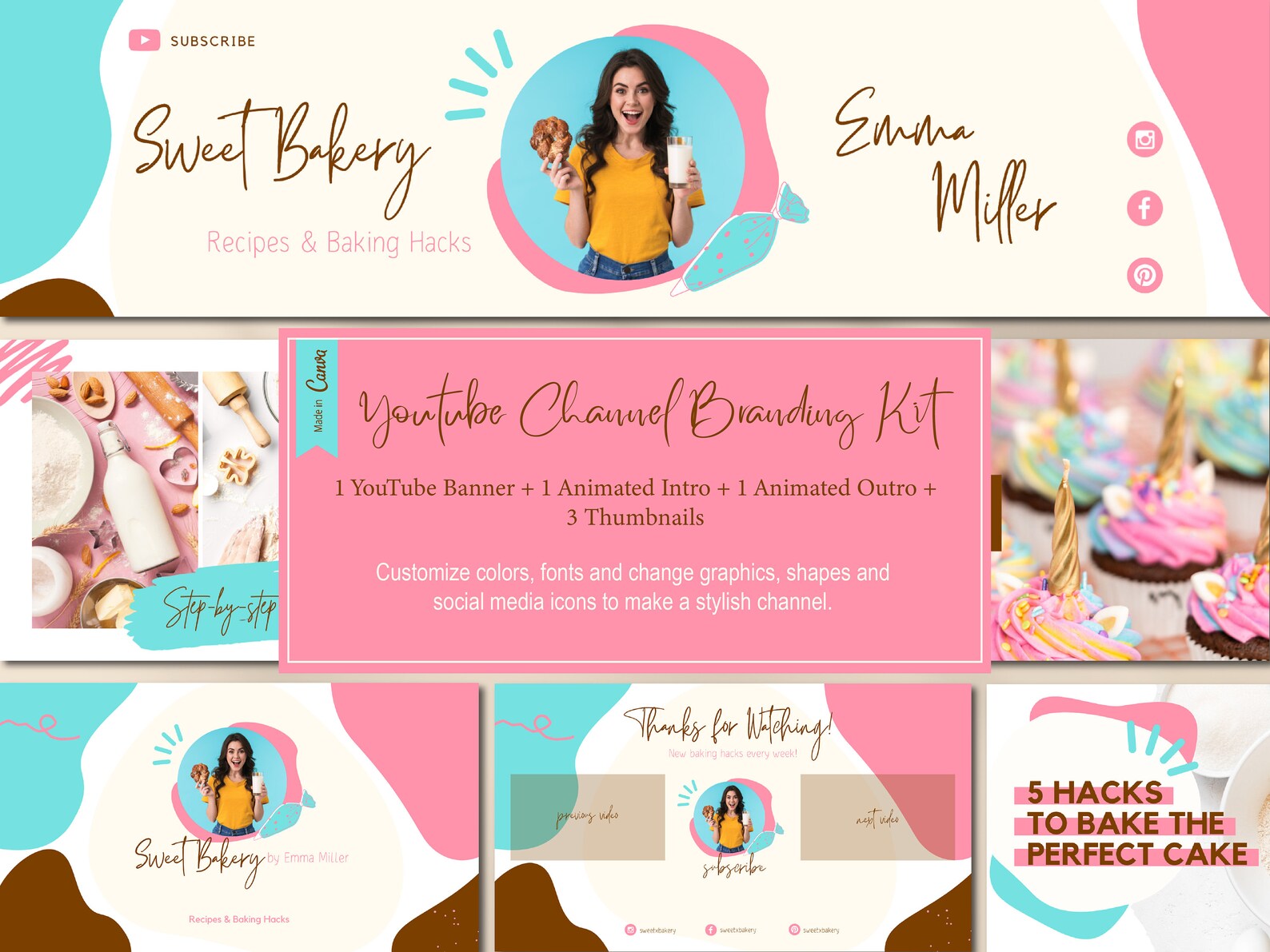 Youtube Bakery Branding Kit Personalized Banner, Intro, Outro ...