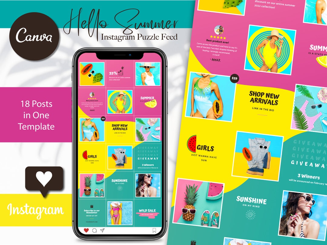 Summer Marketing Template Instagram Puzzle Feed Colourful Post ...