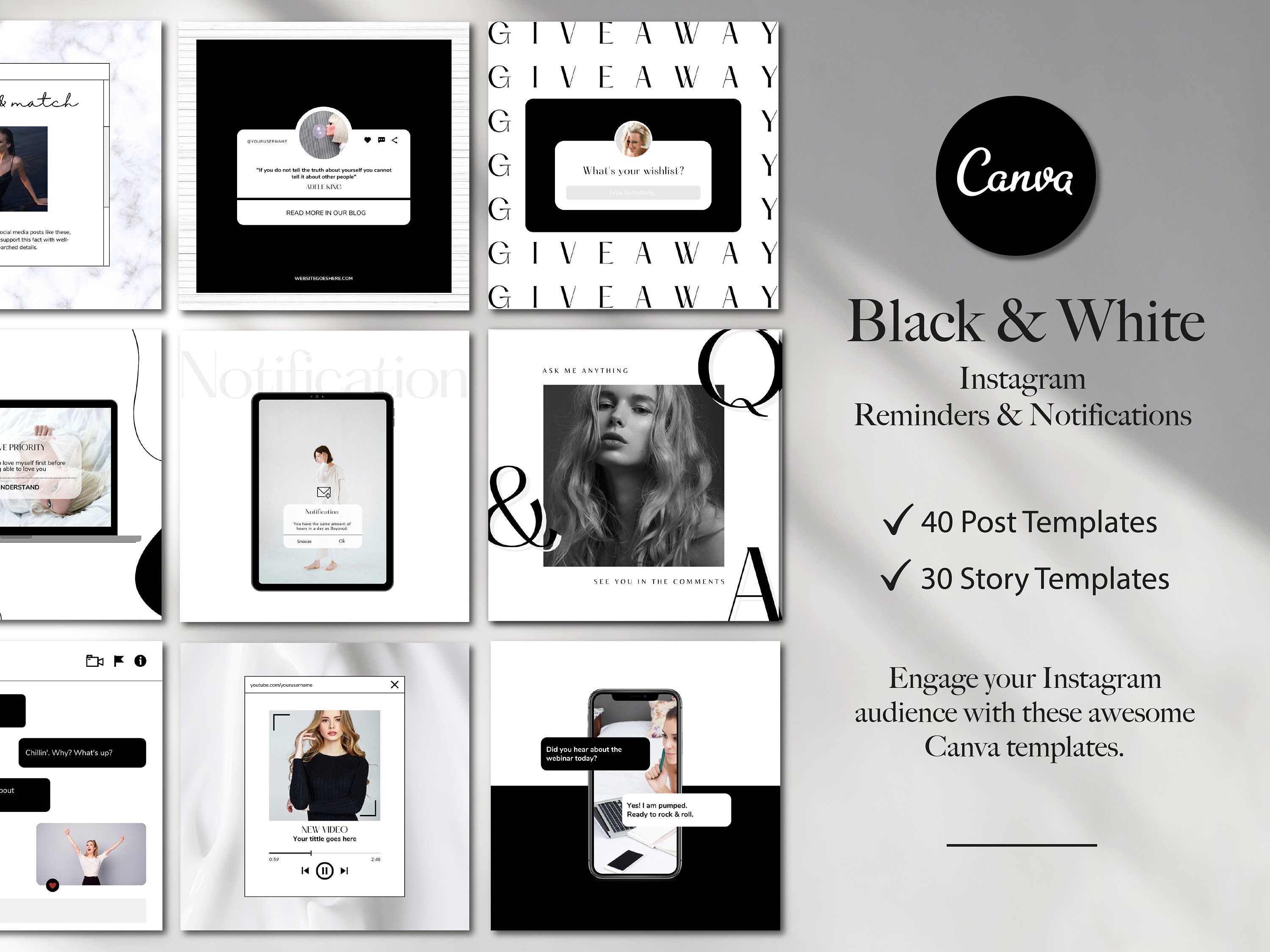 Black and White Branding Bundle Instagram Branding Kit - Etsy