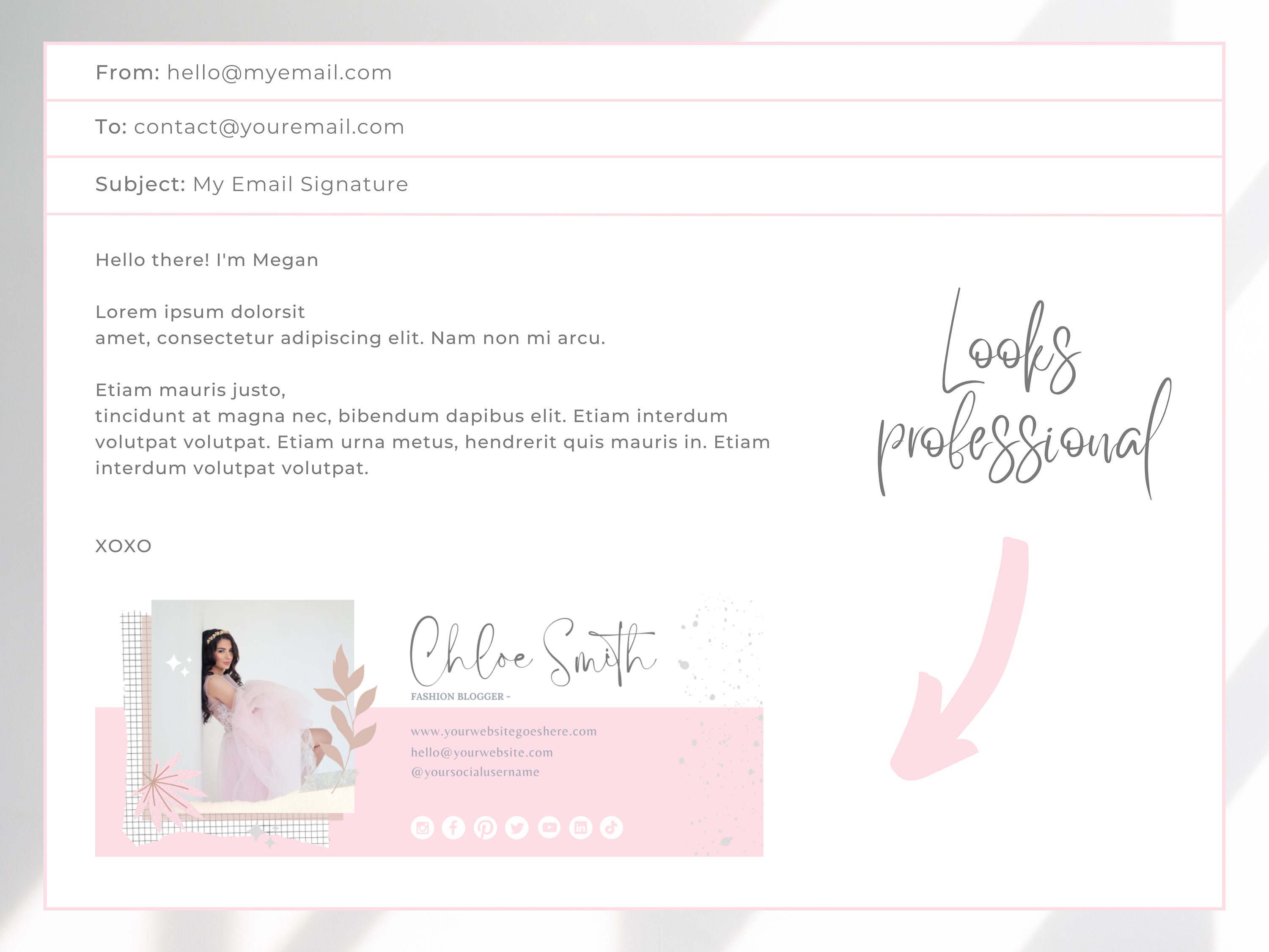Pink Email Signature Template Fully Editable Canva Gmail and Outlook ...