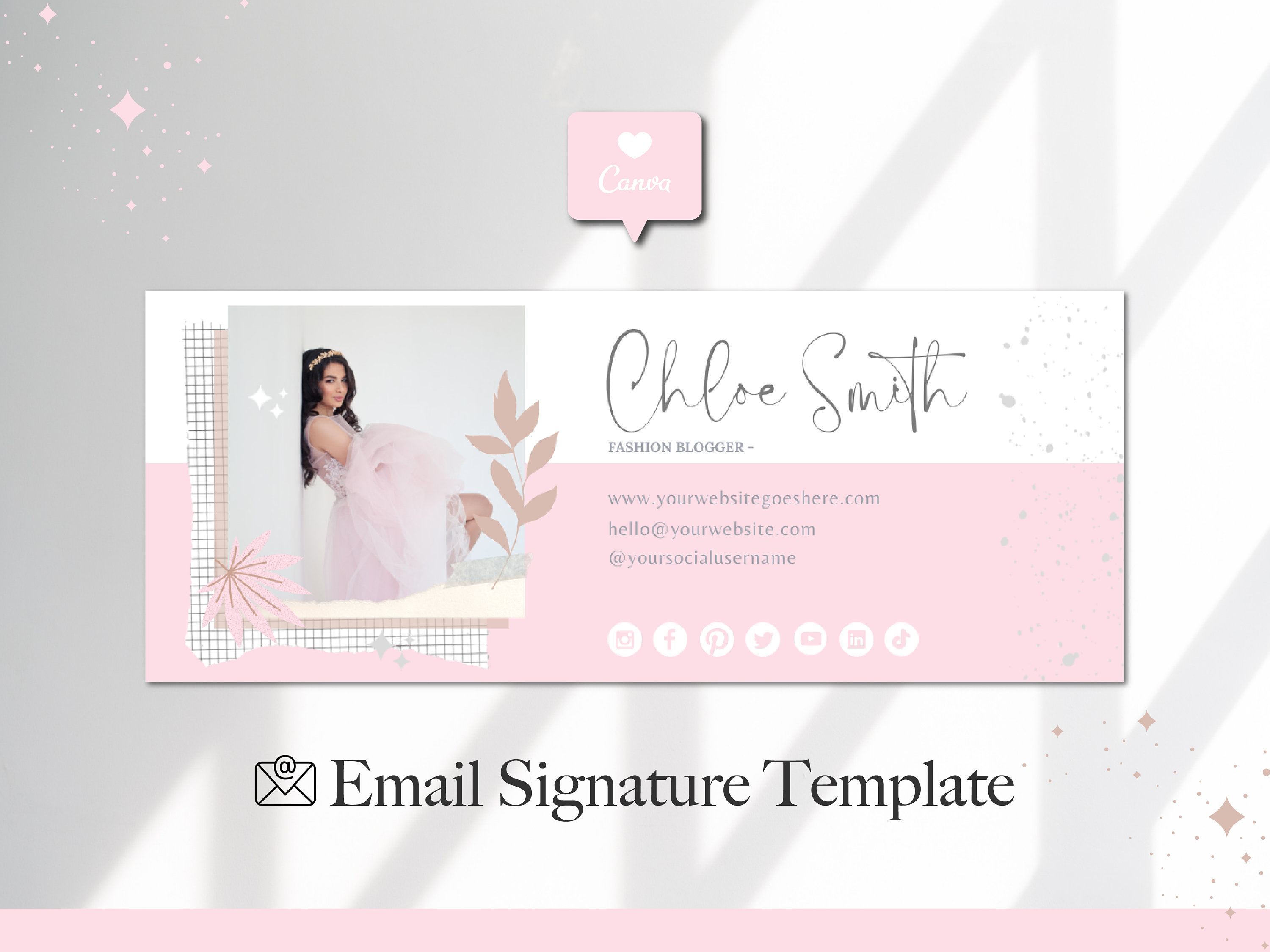 Pink Email Signature Template Fully Editable Canva Gmail and Outlook ...
