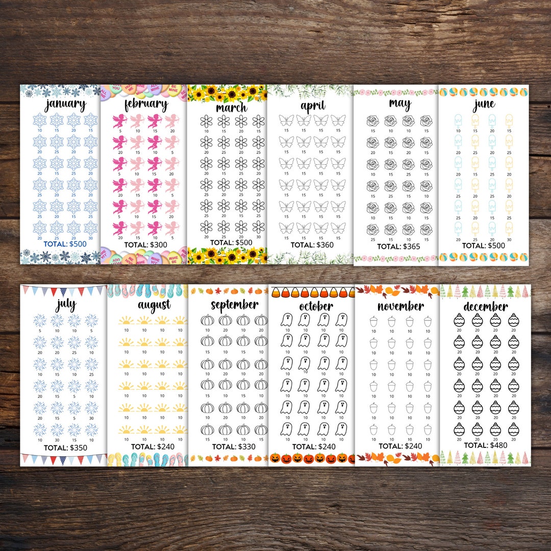 12 Month Savings Challenge Trackers,a6 Savings Challenge Bundle ...