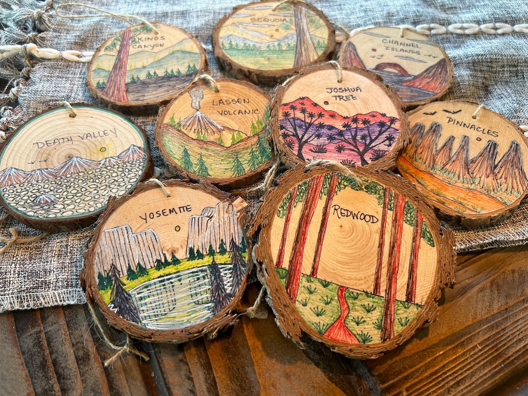 California National Parks Hand Drawn Wood Slice Ornament: Redwood ...