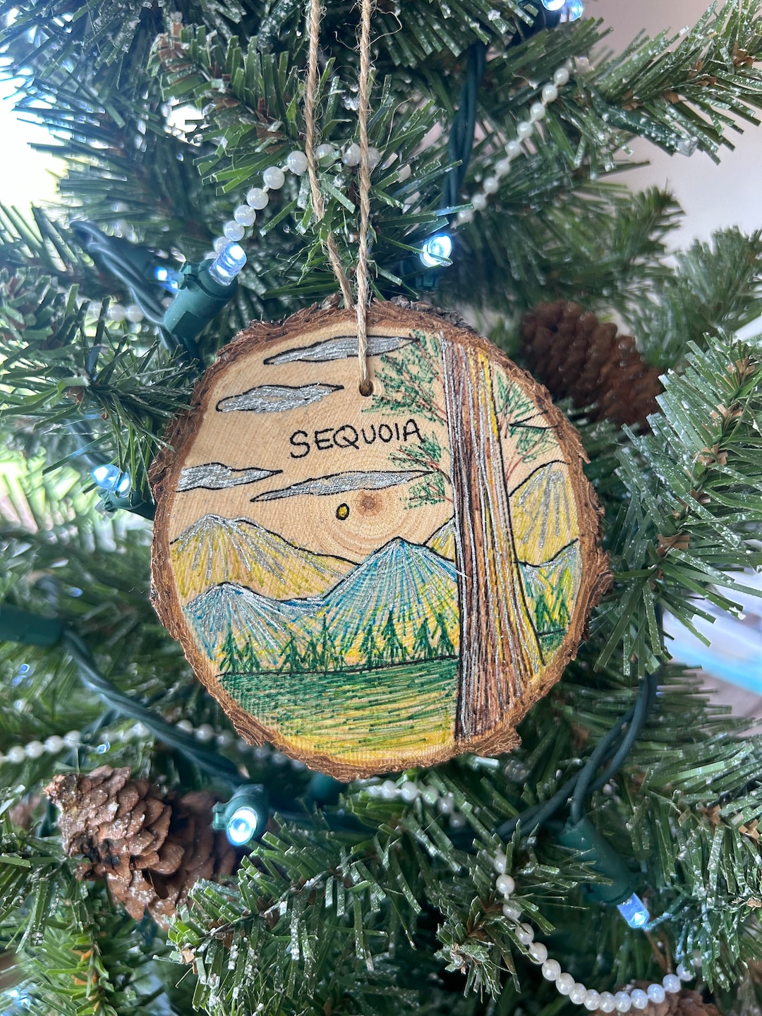 Sequoia National Park Christmas Ornament: Hand-painted Wood Slice Art ...