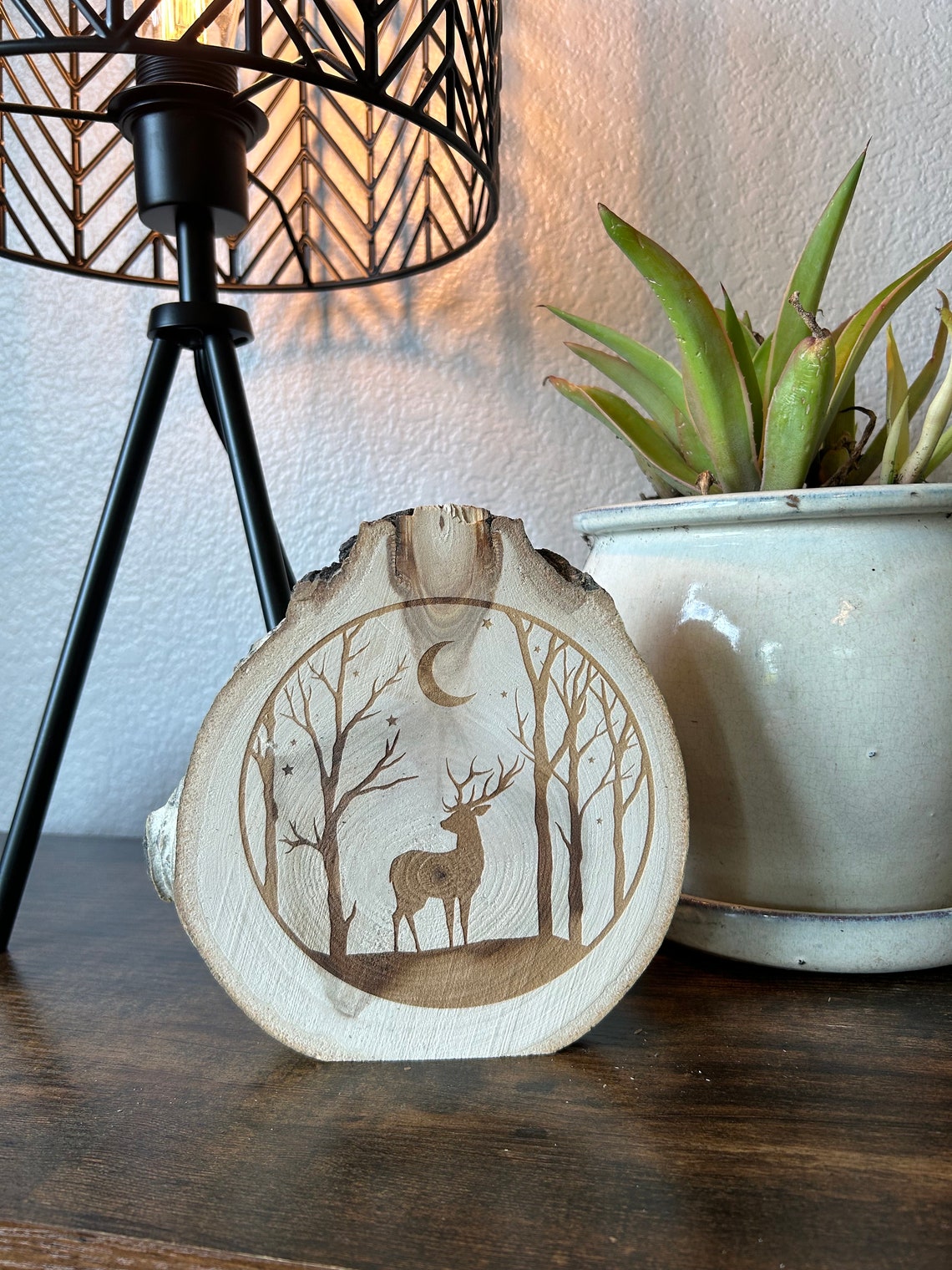 Laser Engraved Deer Aspen Wood Slice: Rustic Cabin Decor - Etsy