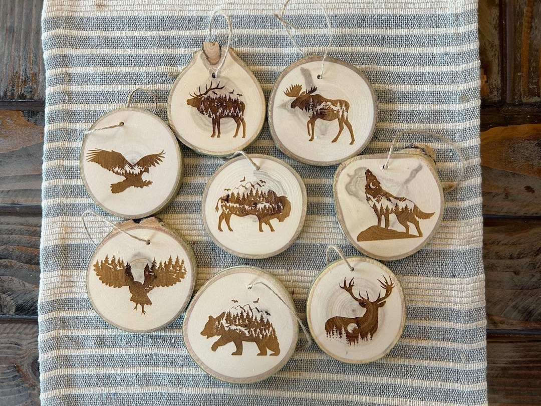 Rustic Wildlife Ornaments, Moose Art, Bear Decor, Buffalo Ornament, Elk ...
