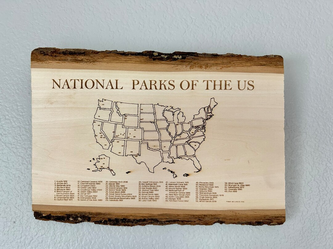 National Park Map Wood Wall Sign, 63 National Parks, Rustic Wood Sign ...
