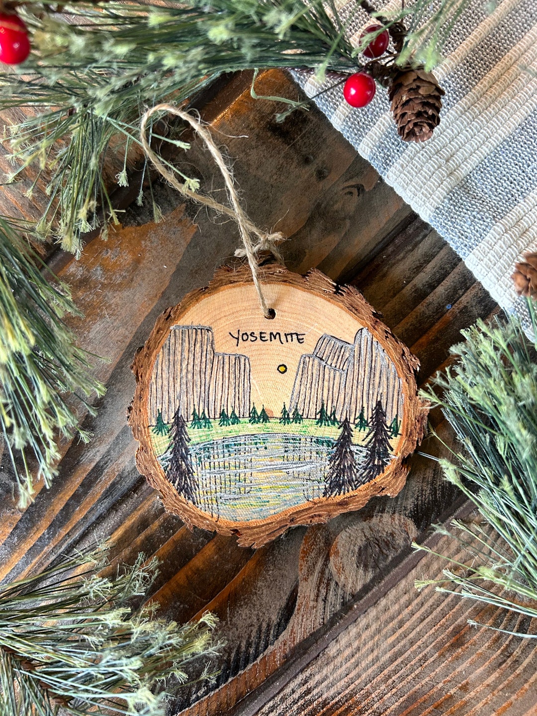 Yosemite National Park Christmas Ornament: Mirror Lake Pine Wood Slice ...